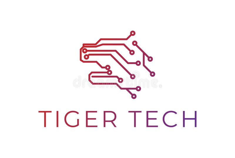 Futuristic Dog or Tiger Digital Electronic Circuit Chip for Tech Logo ...