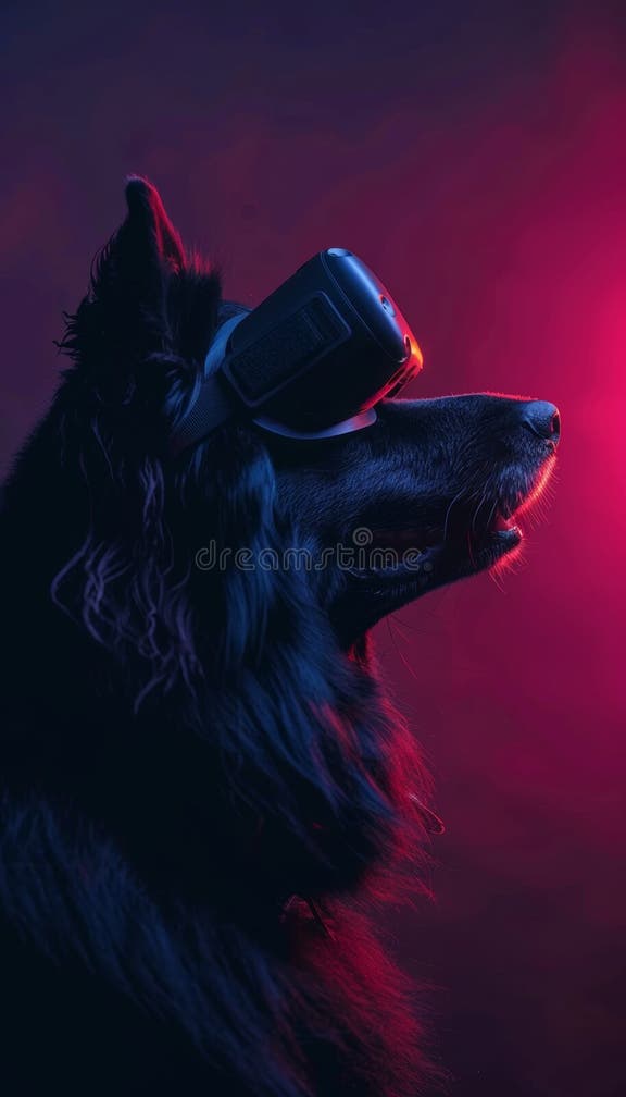 Futuristic Dog in Vr Glasses on Vibrant Neon Backdrop with Ample Space ...