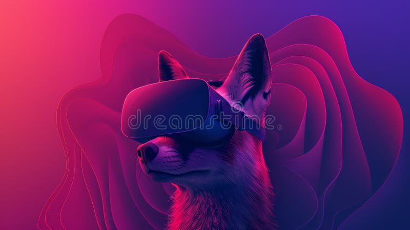 A Futuristic Dog Wearing VR Headset in Neon Lights, Blending Technology ...