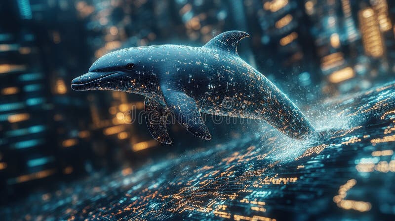 Cyber-inspired Dolphin with Glowing Patterns Stock Image - Image of ...