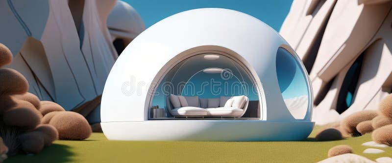 Futuristic Dome Pod Home in Minimalist Desert Landscape with Modern ...