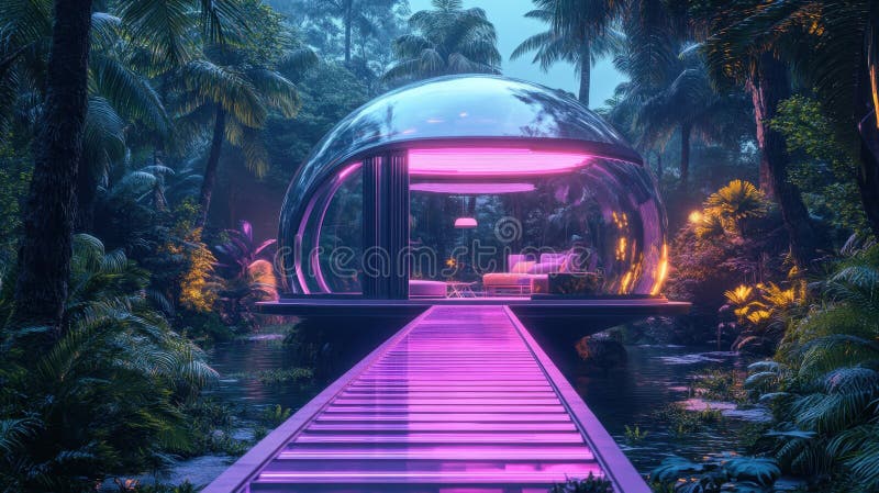 Futuristic Dome Structure in a Luminous Tropical Forest Stock ...