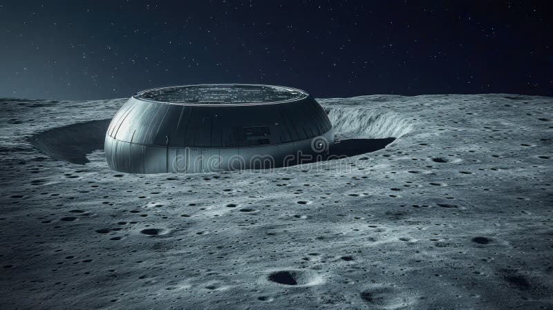 Futuristic Dome Structure on Lunar Surface Under Starry Night Sky Stock ...