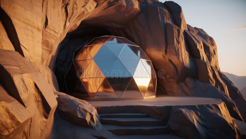 Futuristic Dome Structure Nestled in a Mountain Cave Stock Illustration ...