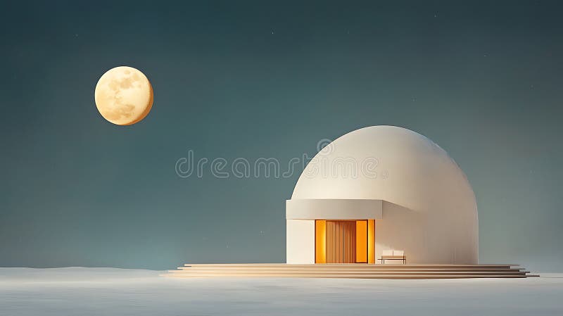 Futuristic Dome Structure at Night with Moon Stock Illustration ...