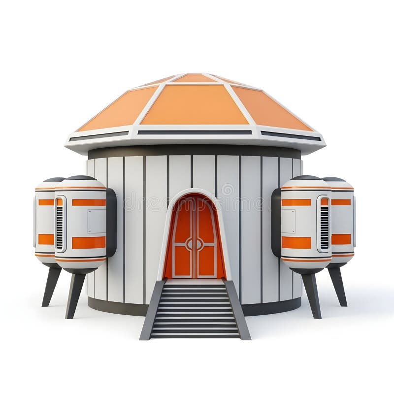 Futuristic Dome Structure with Orange Paneling and Attached Pods on ...