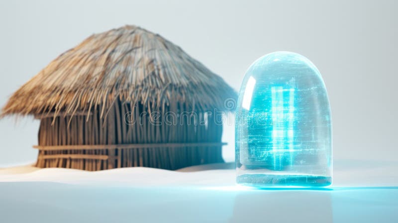 Futuristic Dome and Thatched Hut in Surreal Setting Stock Photo - Image ...