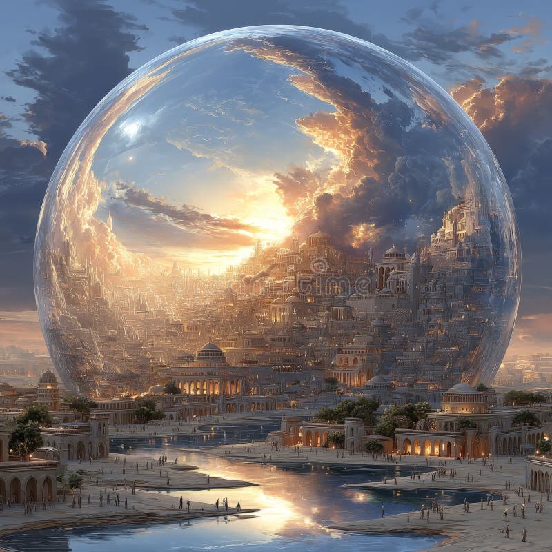 Futuristic Domed City with Classical Architecture at Sunrise Stock ...