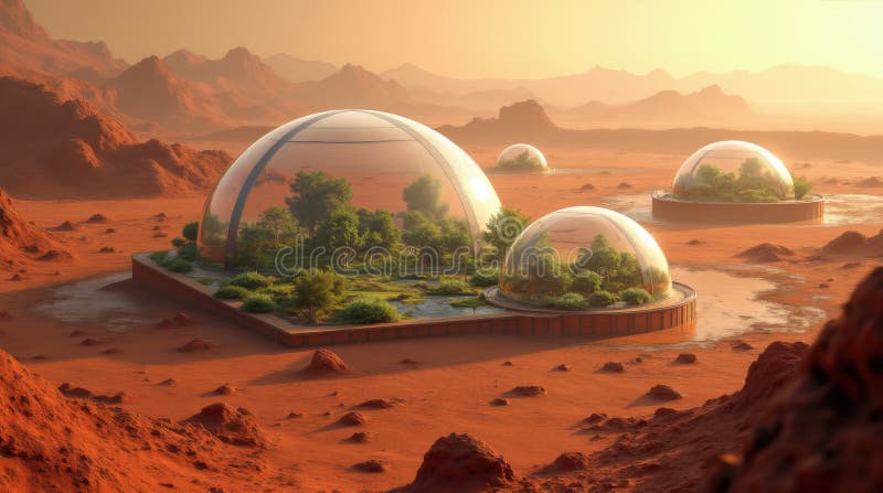 Futuristic Domed Habitats on Mars Showcasing Sustainable Life in a ...