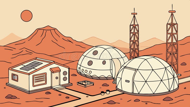 Futuristic Domes on Mars, Space Colonization and Science Fiction Vector ...