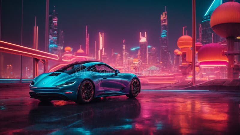 A Futuristic Dreamscape with Vibrant Neon Colors Stock Illustration ...