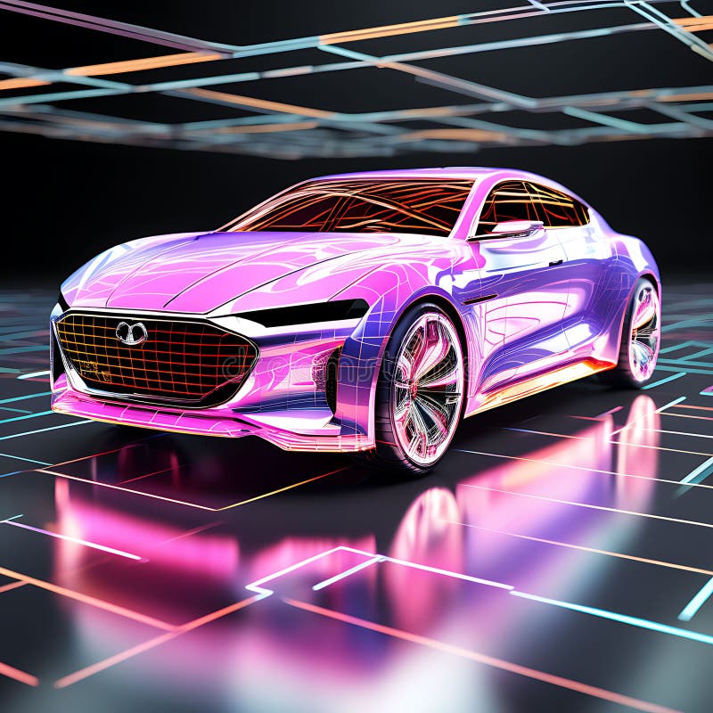 Futuristic Drive: AI-Generated 3D Image of a Holographic Wireframe Car ...