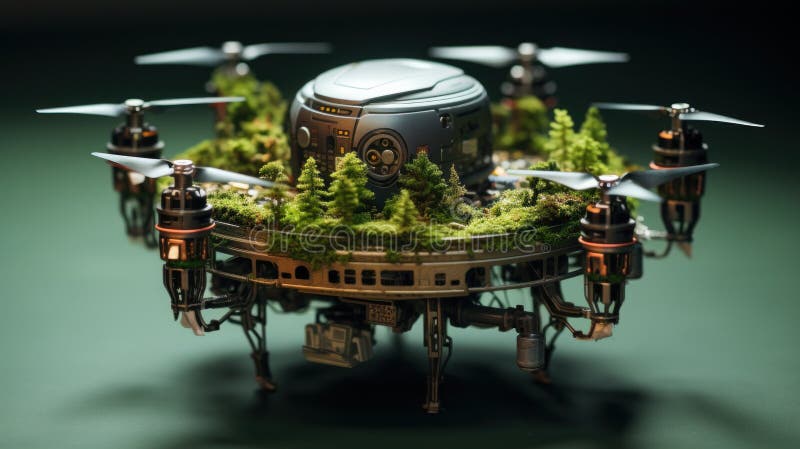 Futuristic Drone-Based Floating Island with Greenery Stock Illustration ...