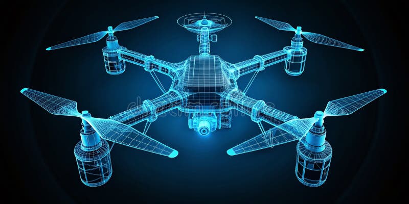 Futuristic Drone Blueprint a Detailed Wireframe Design in Vibrant Neon ...