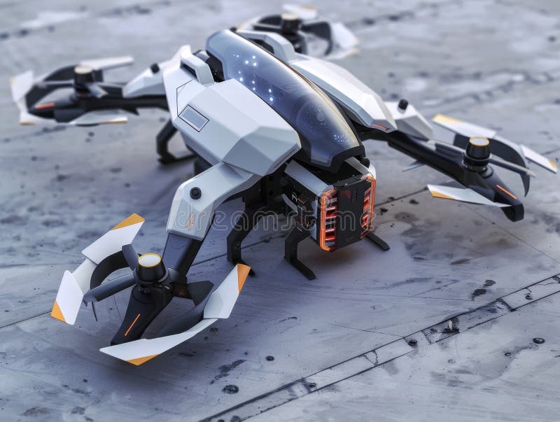 Futuristic Drone Design on a Metallic Surface with Intricate Detailing and Advanced Technology ...