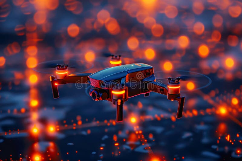 Futuristic Drone with Glowing Digital Circuits and Propeller Over ...