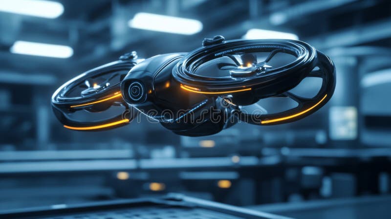 Futuristic Drone with Glowing Lights and Camera Stock Illustration ...