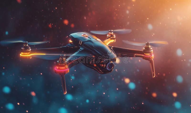 Futuristic Drone Glowing Lights Cosmic Background Stock Photos - Free ...