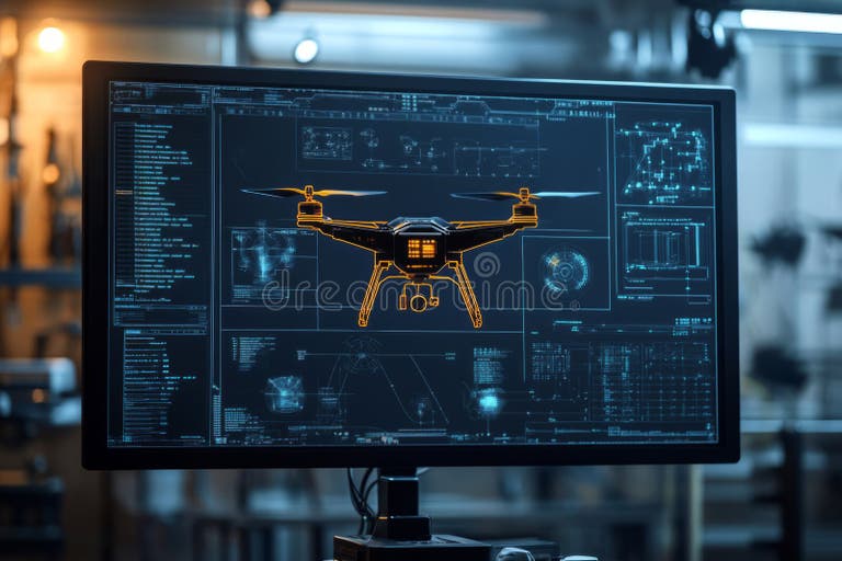 Futuristic Drone Monitoring Software with Coding and Blueprints ...