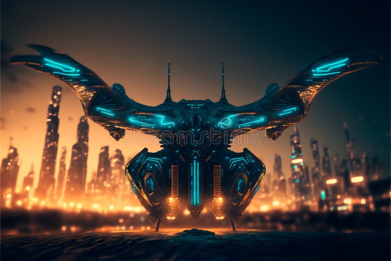 Futuristic Drone Sci-fi Scene Flying Over City. AI Generated Stock ... Futuristic Drone Sci-fi Scene Flying Over City. AI Generated Stock ...