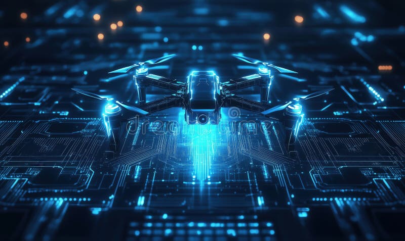 Futuristic Drone Technology, Hovering Above Digital Circuit Board ...