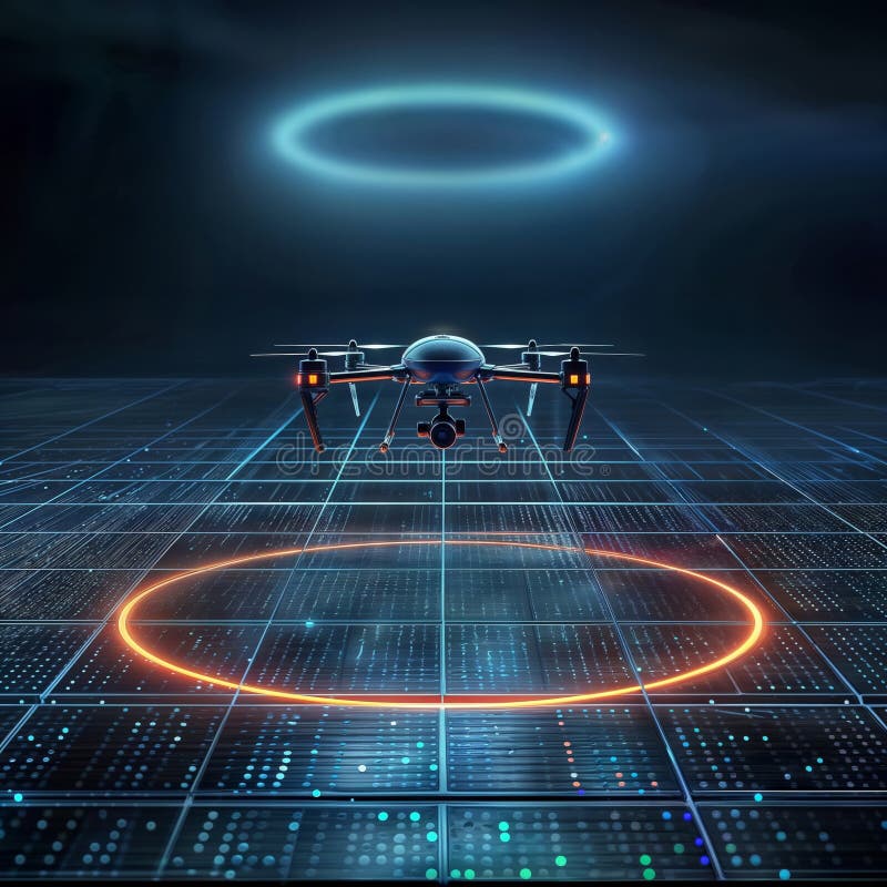 Futuristic Drone Navigating Over a Digital Grid, Generative Ai Stock ...