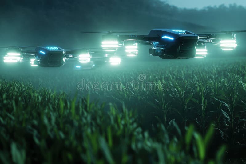 Futuristic Drones Scan Crops in a Modern Agricultural Field Using ...