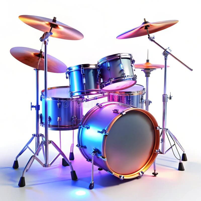 Floating Glowing Drum Set with Rotating Drumsticks Stock Illustration ...