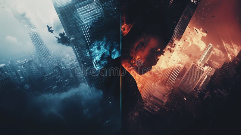 Futuristic Dual-Tone Cityscape with Dramatic Contrast Stock ...