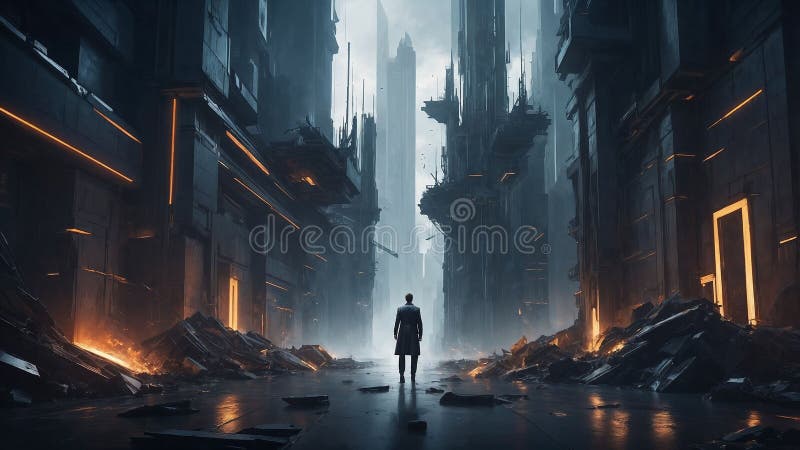 Futuristic Dystopian Cityscape with a Lone Figure. Stock Illustration ... Futuristic Dystopian Cityscape with a Lone Figure. Stock Illustration ...