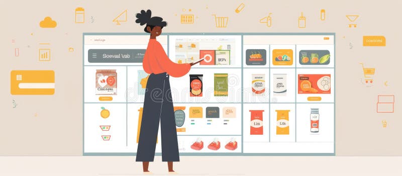 Futuristic E-commerce Platform Interface with Shoppers and Digital ...