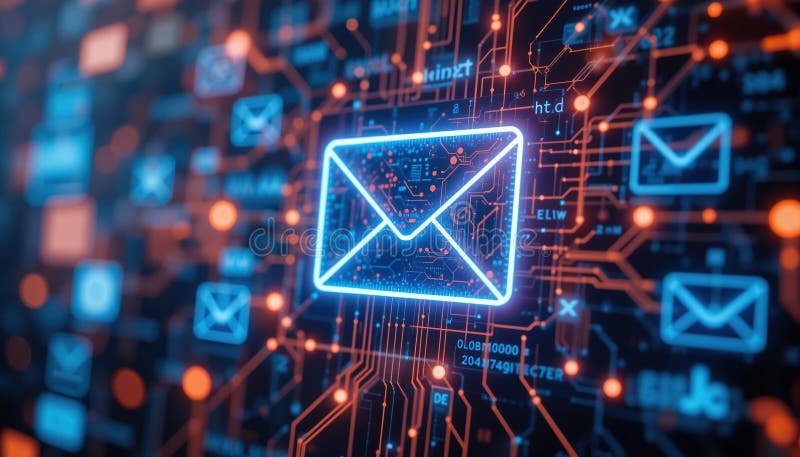 Futuristic E-mail Communication Concept with Glowing Digital Envelope ...