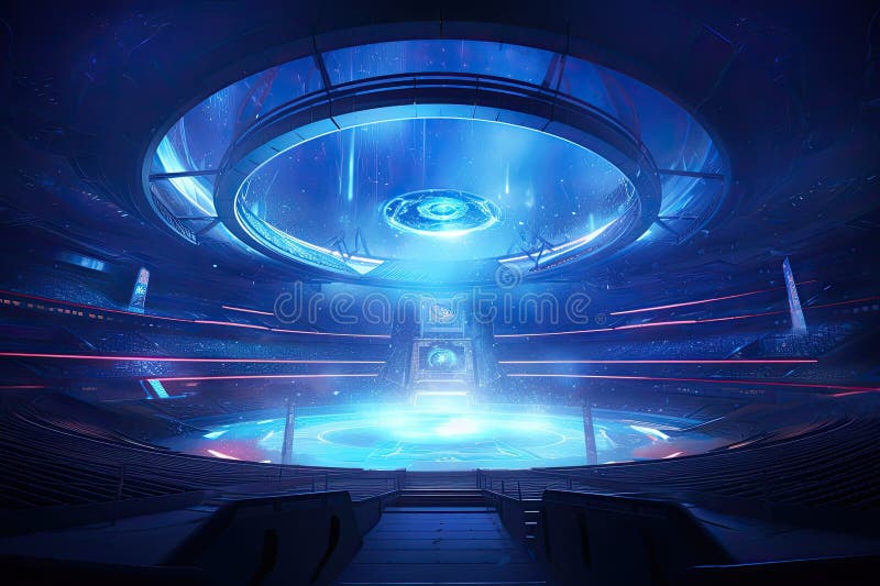 Futuristic E-sport Stadium Background, Blue Led Lights Stock Image ...