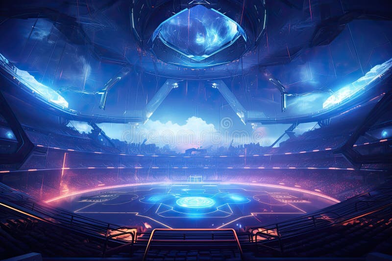 Futuristic E-sport Stadium Background, Blue Led Lights Stock Image ...