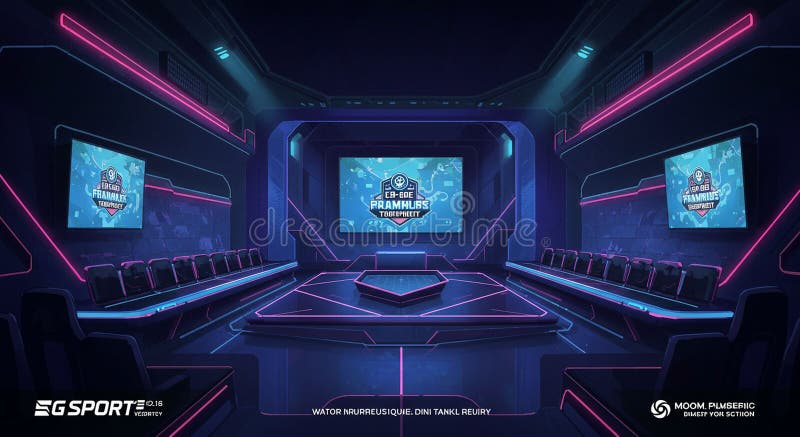 Futuristic E-sports Tournament Stage with Vibrant Neon Lights Framing ...
