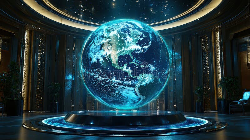 Futuristic Earth Globe in Modern Lobby Stock Illustration ...