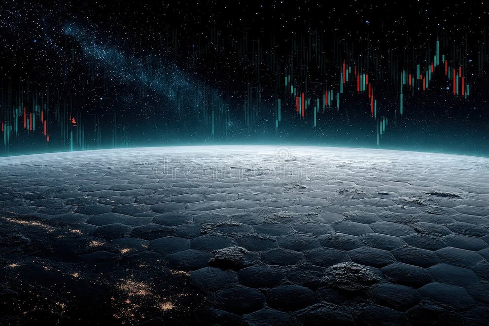 Futuristic Earth with Hexagonal Tiles and Galactic Background in Tech ...