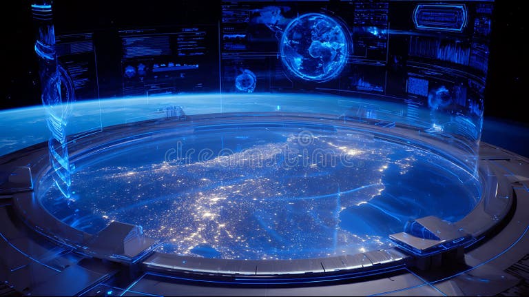 Futuristic Earth Hologram Technology Interface Global Network Communication System Concept ...