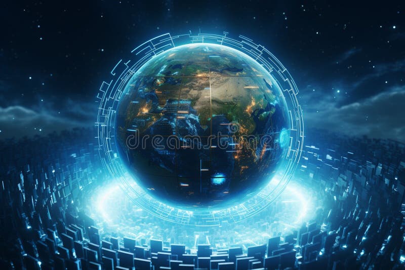 Futuristic Earth Illustration with Advanced. Generative Ai Stock ...