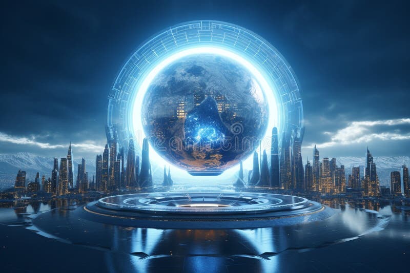 Futuristic Earth Illustration with Advanced. Generative Ai Stock ...