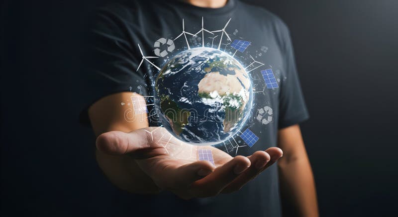 Digital Earth with Tech Connections in Hand - Generative AI Stock Image ...