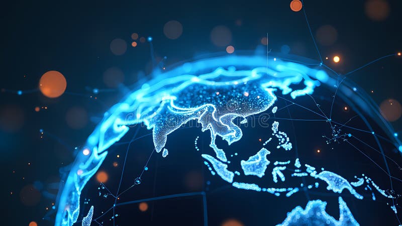 Futuristic Earth with Network Grid in Space Stock Illustration ...