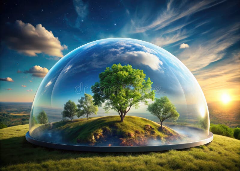 Futuristic Earth Protected within a Transparent Geodesic Dome a 3D ...