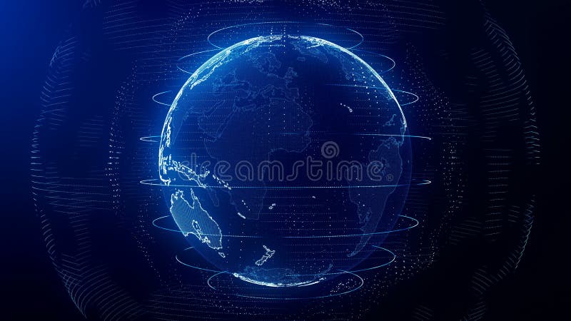 Futuristic Earth Seamless Loop. Data Network Around Planet in Digital ...