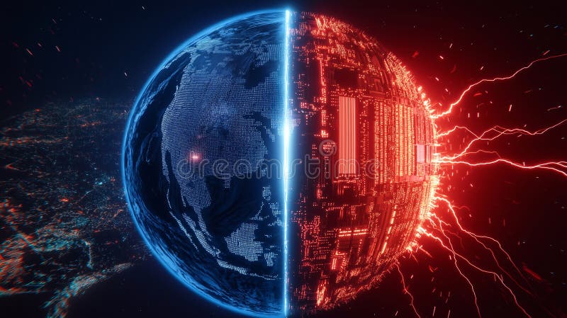 Digital Earth Split between Data and Energy Stock Image - Image of ...