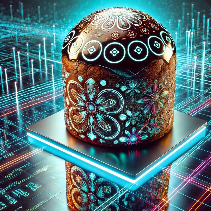 Futuristic Easter Bread with Glowing Neon Patterns on a High-tech ...