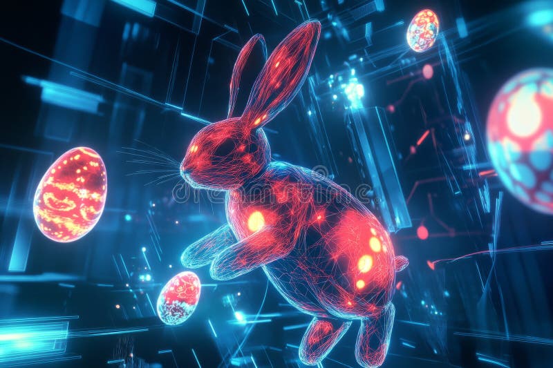 Futuristic Easter Bunny Glowing Patterns Hopping Digital World Where ...