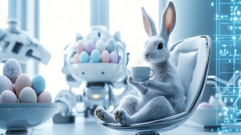 Futuristic Easter Bunny in High-Tech Setting , Happy Easter Stock Photo ...