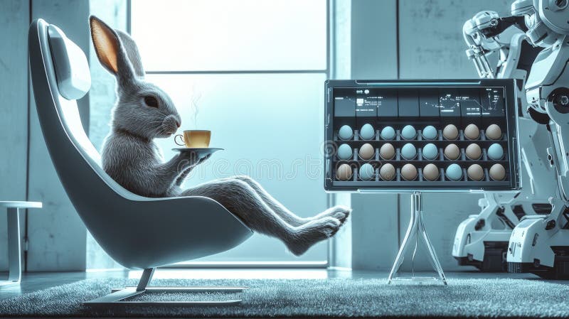Futuristic Easter Bunny in High-Tech Setting , Happy Easter Stock Image ...