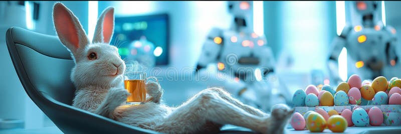 Futuristic Easter Bunny in High-Tech Setting , Happy Easter Stock Image ...